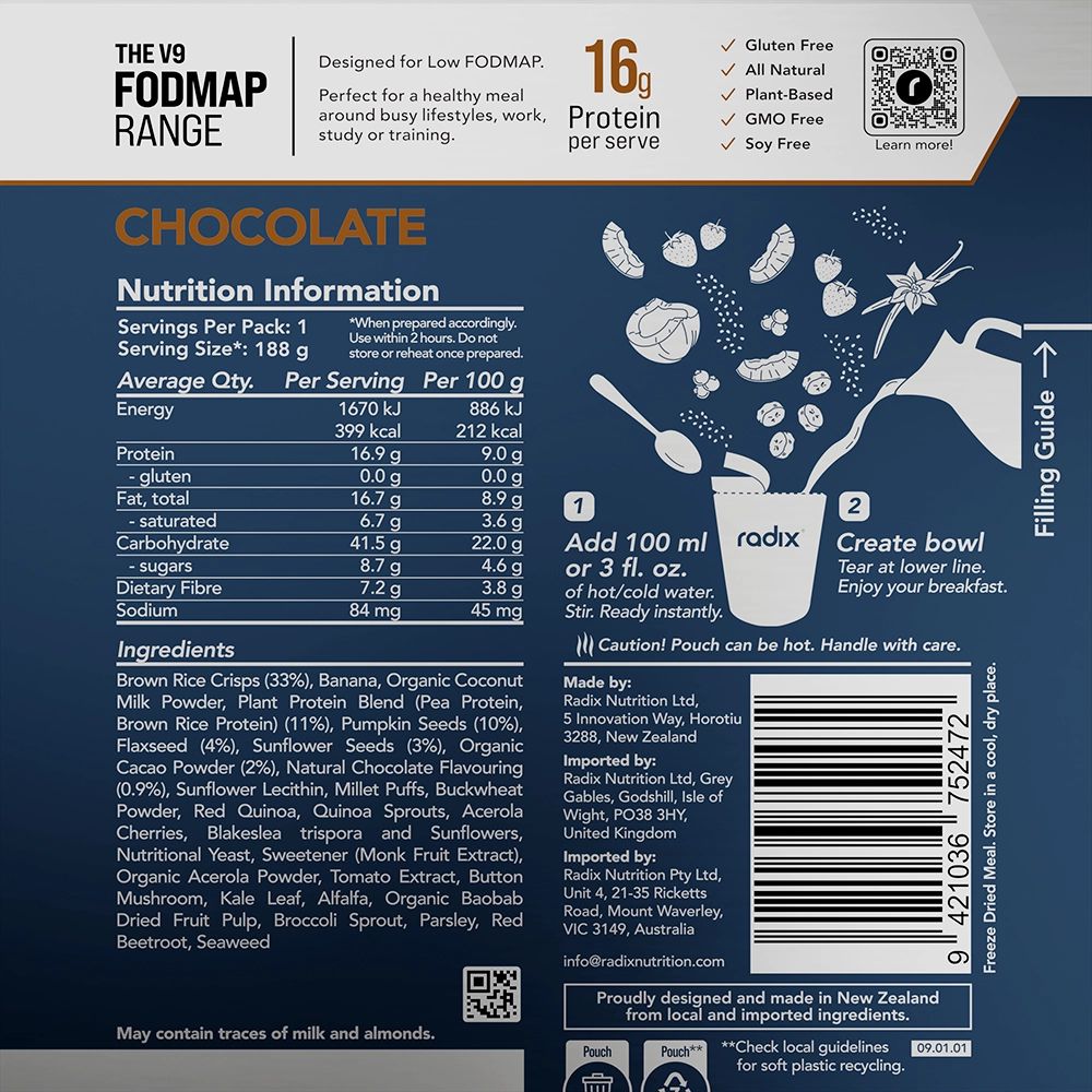 Radix Nutrition Ultra Breakfast Low FODMAP - Chocolate / 400 kcal (164 ...